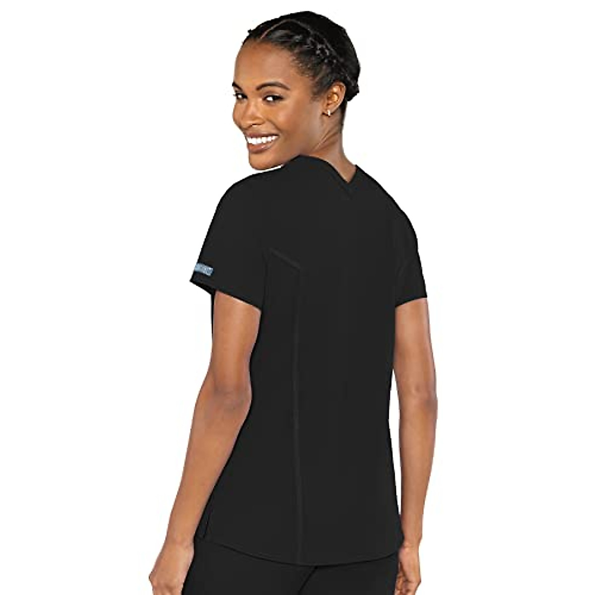 Med Couture Women's 'Peaches Collection' Double V-Neck Scrub Top, Black, Large