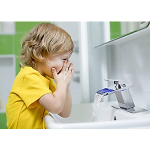 Y-Garhe LED Bathroom Sink Faucet - Chrome Single Hole or 4 Inch Centerset Waterfall Faucet with Stainless Steel Spout and Temperature-Sensitive LED Lights, Includes Deck Plate