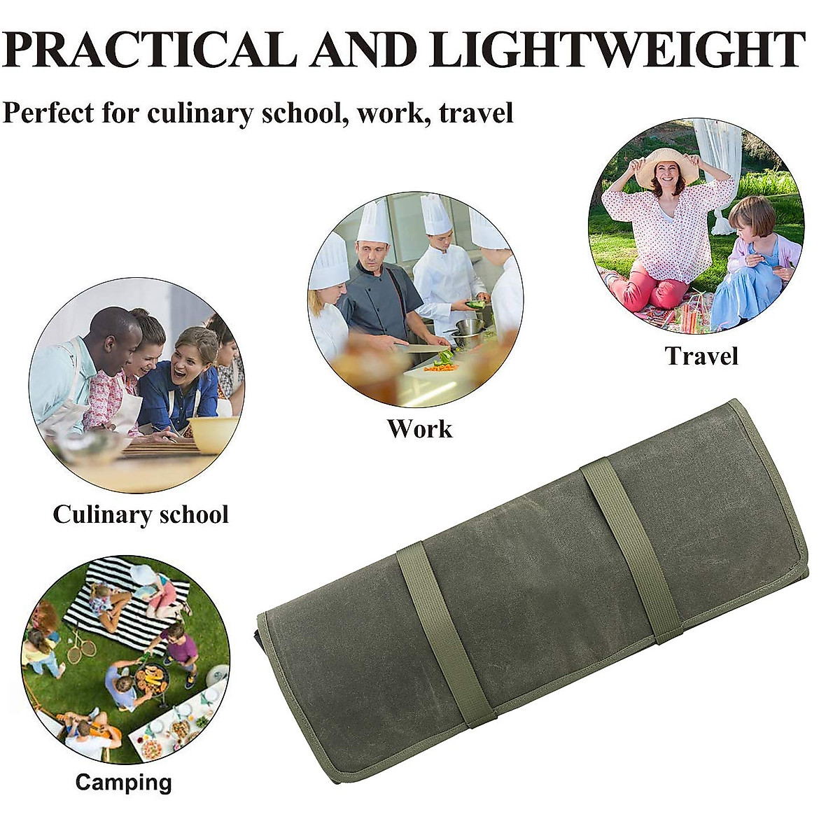 Waterproof Waxed Canvas Chef’s Knife Roll Bag With 11 Slots for Kitchen Knife Tools Up To 18.8”/Portable Chef Knife Cases(Army Green)