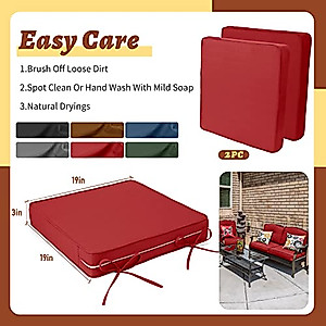 Focuprodu Outdoor Chair Cushions, 19x19 Inchs Outdoor Chair Cushions Set of 2, Comfortable Outdoor Furniture Patio Chair Cushion, Chair Cushion for Indoor/Outdoor use (19x19, Red)
