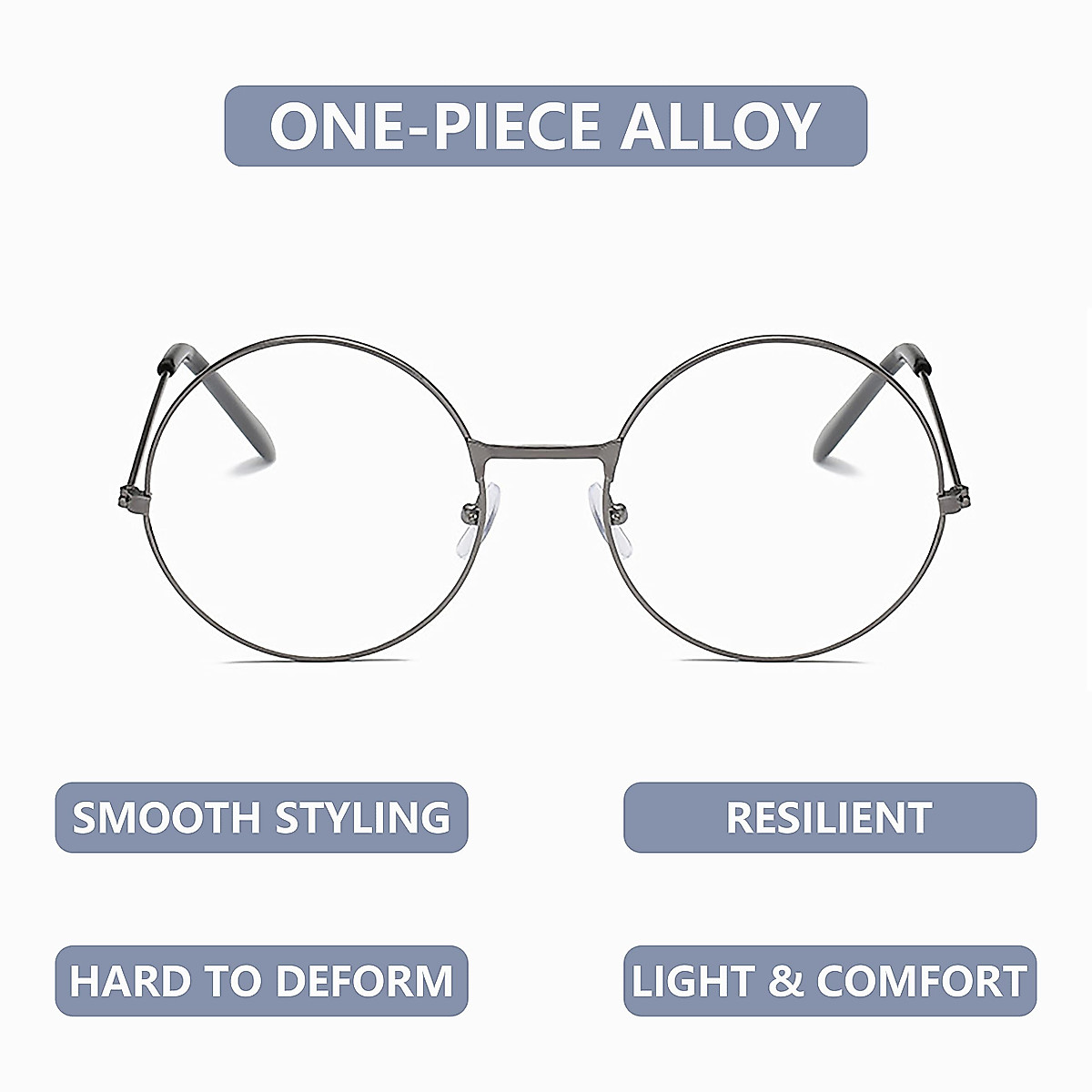 SOHUPAC Classic Round Glasses Retro Circle Eyeglasses Clear Lens Metal Frame Accessories Non-Prescription For Men Women (Black)