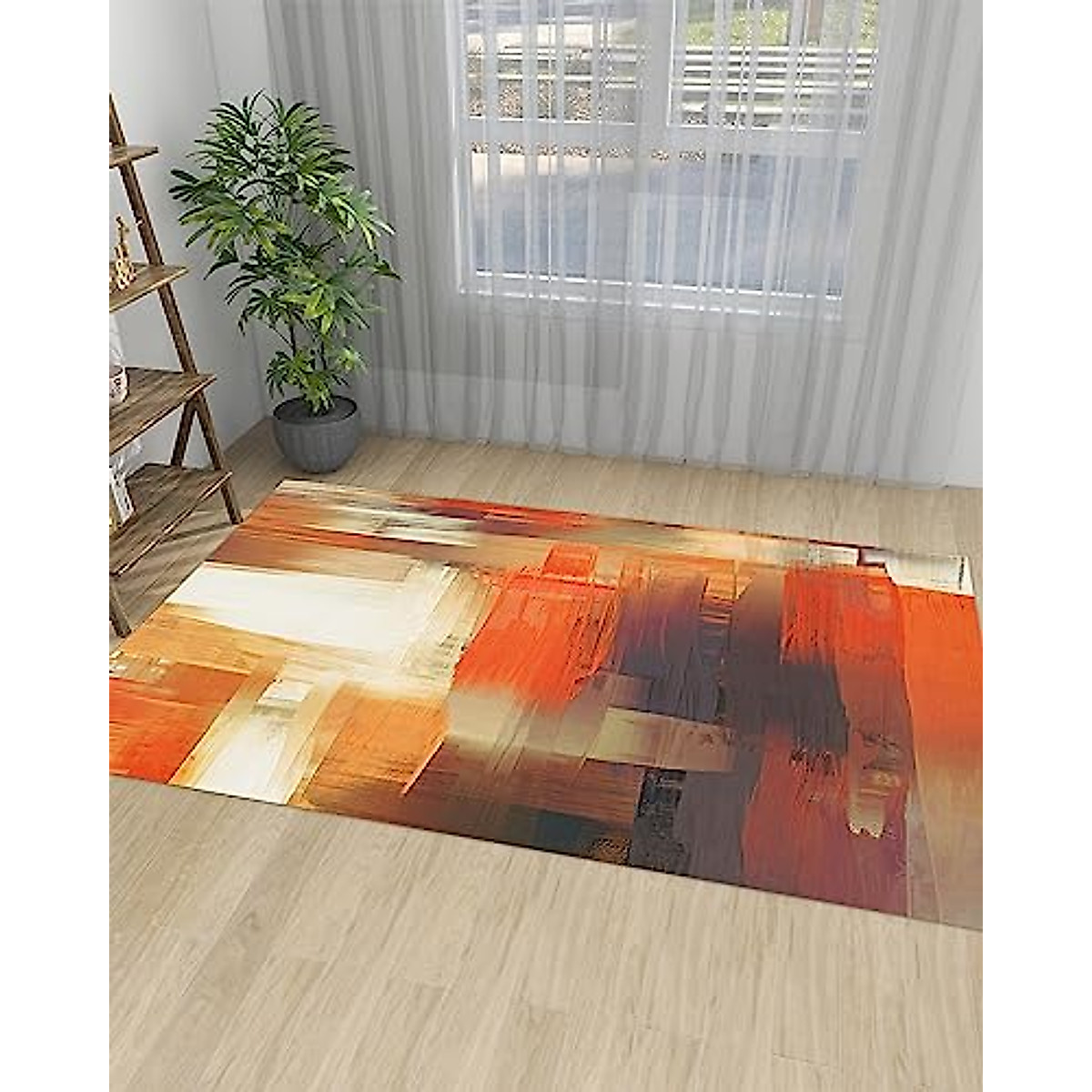 Large Area Rug 2.7' x 5', Ombre Brown Orange Runner Rug for Living Room Bedroom Washable Accent Rug Carpet Kitchen Dining Room Floor Cover Mat Abstract Painting Modern Art Texture