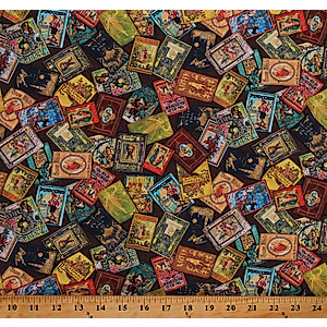 Cotton Library Books Covers Authentic Antique-Look Classics Fairytales Library of Rarities Cotton Fabric Print by The Yard (D773.31)
