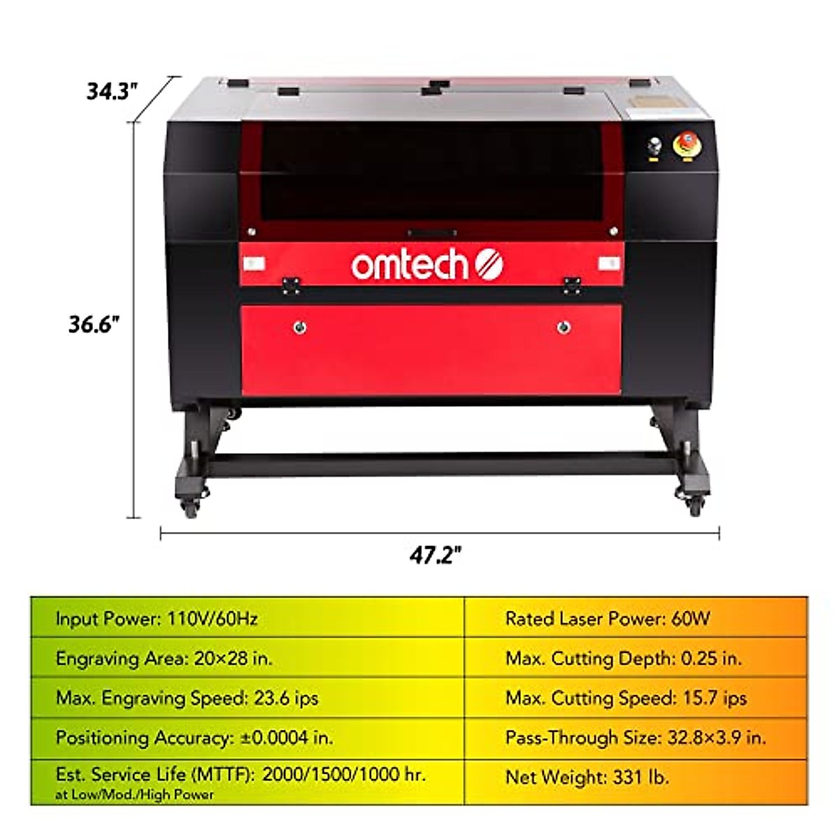 OMTech 60W CO2 Laser Engraver and Cutter, 60W 20"x28" Laser Engraving and Cutting Machine with Autofocus, Air Assist, 2 Way Pass, RDWorks, LightBurn Software for Windows Mac OS Linux