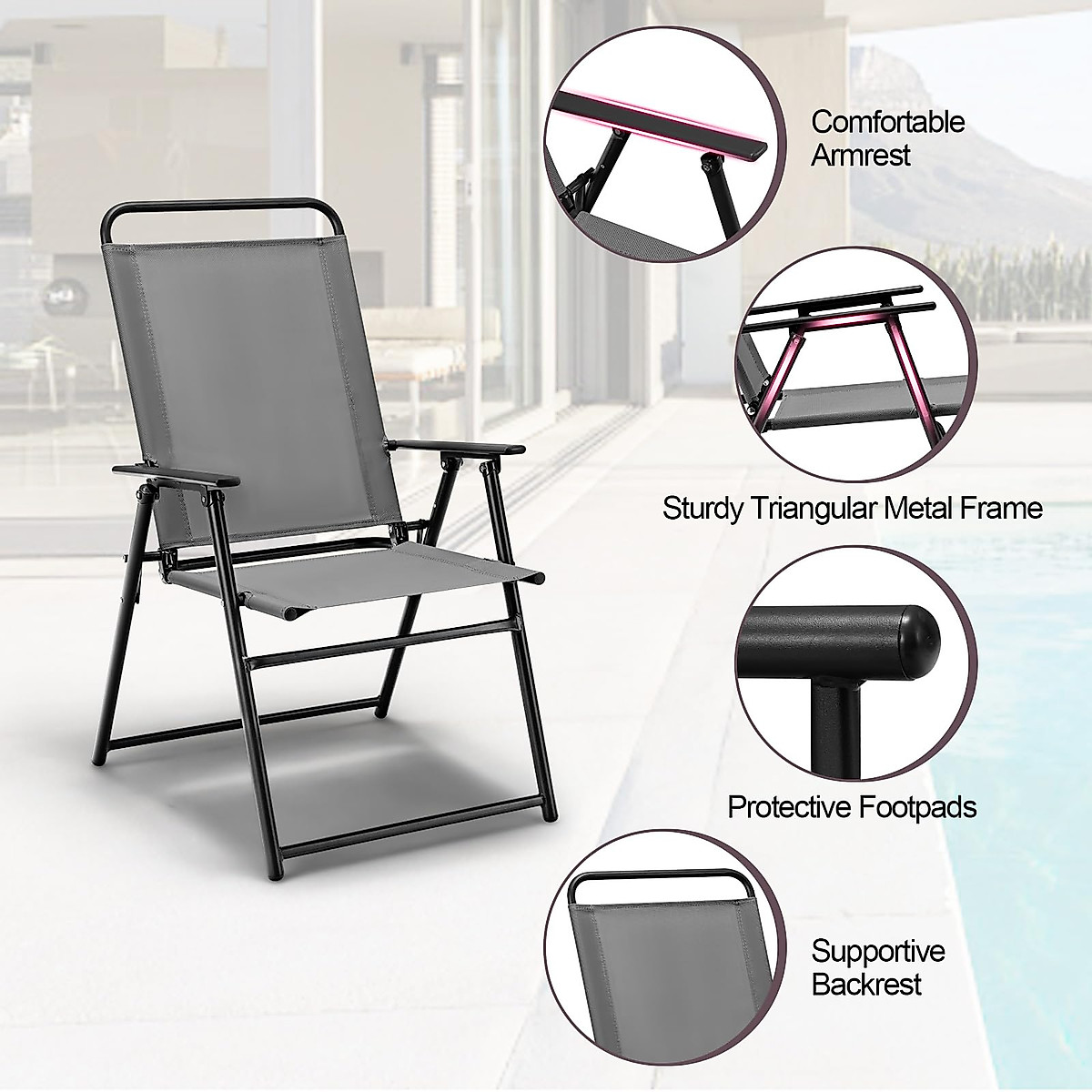 MAT EXPERT Folding Patio Chairs Set of 2, Portable Folding Chairs for Outside w/Metal Frame & High Back Support, Patio Lawn Chairs for Picnic, Camping, Beach, Backyard, Balcony, 330 lbs Capacity