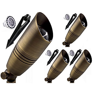 LED Spot Lights Outdoor 105 Landscape Light 7W MR16 LED Bulb - Solid Brass Metal Wall Light Security Lighting LED Yard Lights for Beautiful Bright Long Lasting Home Garden Patio Pool Lighting (4 Pack)