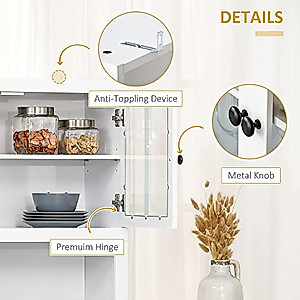 HOMCOM Accent Kitchen Buffet and Hutch Wooden Storage Cabinet with Glass Framed Door, and Microwave Space, White