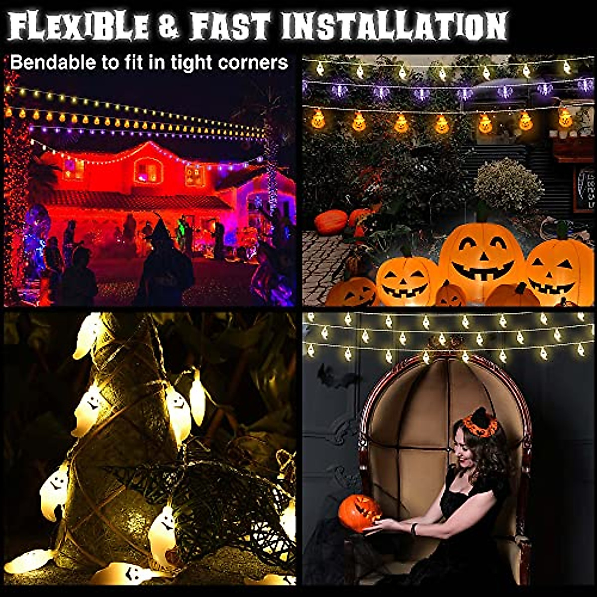 FORRADER Ghost String Lights Decor 15 ft 0.5W LED Lights , Battery Powered with 2 Modes, Halloween Decorations Outdoor & Indoor for Home/Garden/Carnival/Festivals