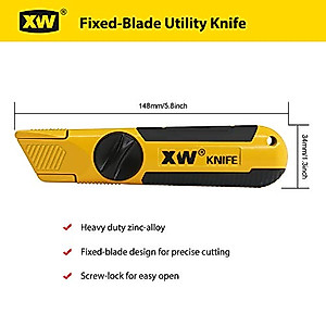 XW Fixed-Blade Utility Knife, Non-Retractable Heavy Duty Drywall Cutter, Extra 10 Blades Included,2-Pack