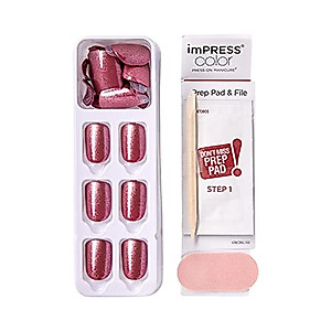 KISS imPRESS No Glue Mani Press On Nails, Color, 'Peanut Pink', Pink, Short Size, Squoval Shape, Includes 30 Nails, Prep Pad, Instructions Sheet, 1 Manicure Stick, 1 Mini File
