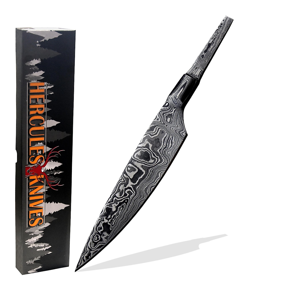 Custom Hand Forged Damascus Steel Blank Blade Chef Knife - Kitchen Knife Forged Bolster Damascus Billet Bar Handmade Knife Making Supply | Hercules Knives