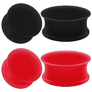 BIG GAUGES 2 Pairs Silicone 3/4 Inch Gauge 20mm Black Red Double Flared Saddle Piercing Ear Flesh Tunnel Earring Stretcher Plugs BG3968