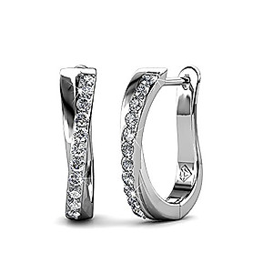 Cate & Chloe Amaya 18k White Gold Plated Hoop Earrings For Women | Twisted Silver Hoops Earring Set With Round Cut Cubic Zirconia Simulated Diamond Crystals | Silver Hoop Earrings For Women
