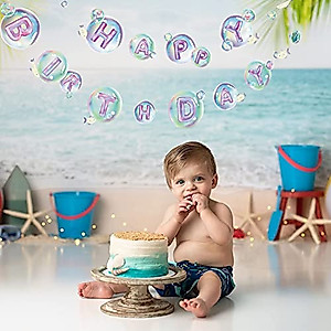 Decor365 Little Mermaid Happy Birthday Banner Under The Sea Theme Party Decorations Ocean Theme Little Mermaid Bubble Garland Fish Coral Bday Garland for Girls Birthday Party Decoration