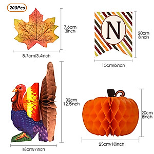 FEPITO Give Thanks Banner with Paper Colorful Turkey Pumpkin Artificial Maple Leaves Decoration Kit Total 203 PCS for Autumn Fall Party Thanksgiving Day Party Supplies Decorations