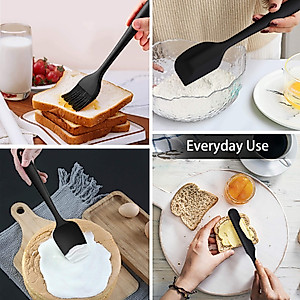 LIANYU 15-Piece Kitchen Cooking Utensils Set with Holder, Silicone Kitchen Tools Stainless Steel Handle, Slotted Spatula Spoon Turner Tong Whisk Brush for Cooking, Black