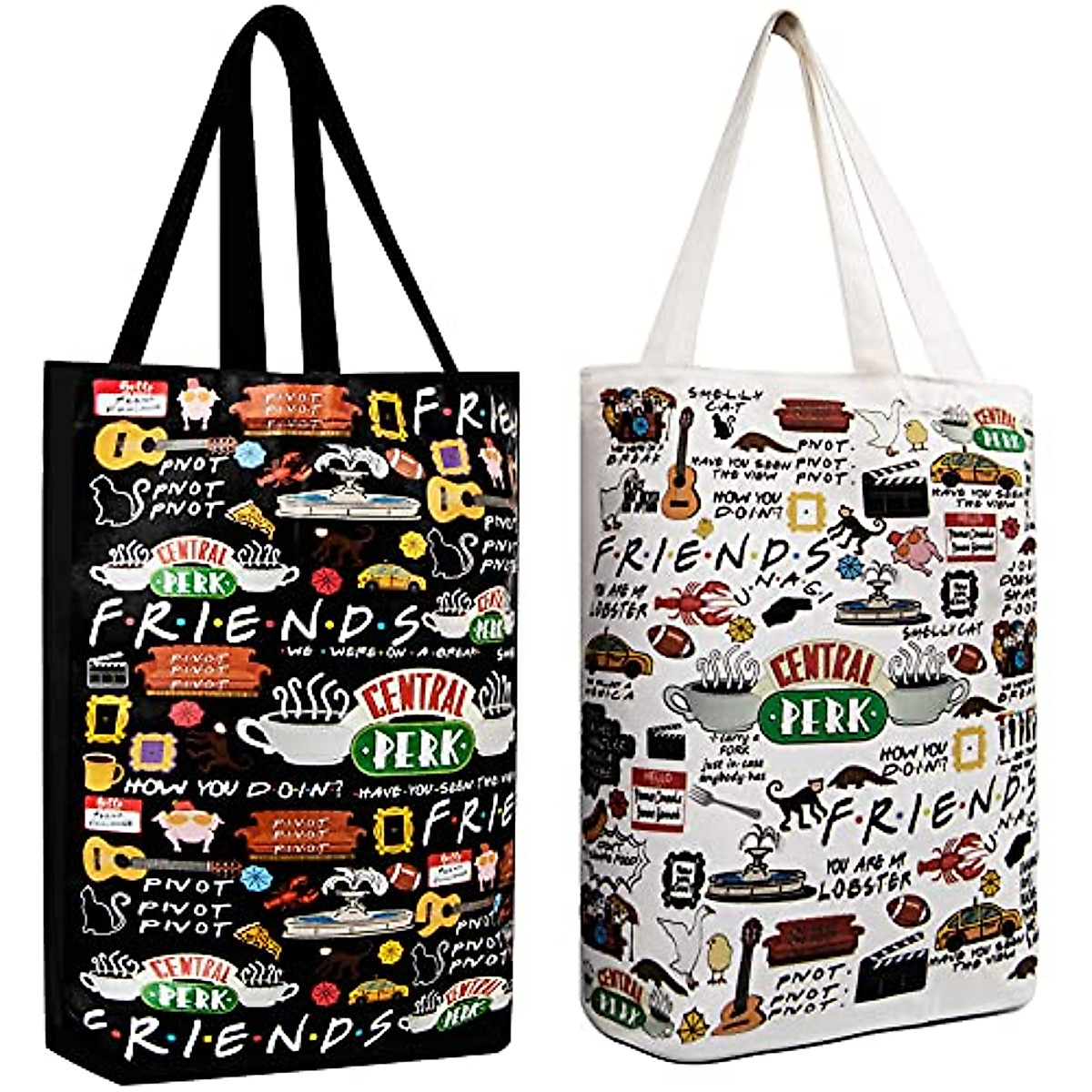 Abctec Friends TV Show Merchandise Tote Bags 2 Pack Large Reusable Grocery Cotton Shoulder Bag Handbag Craft Canvas Bag Friendship Gifts for Friends Fan/Women/Men /Birthday/Christmas Gifts Ideas