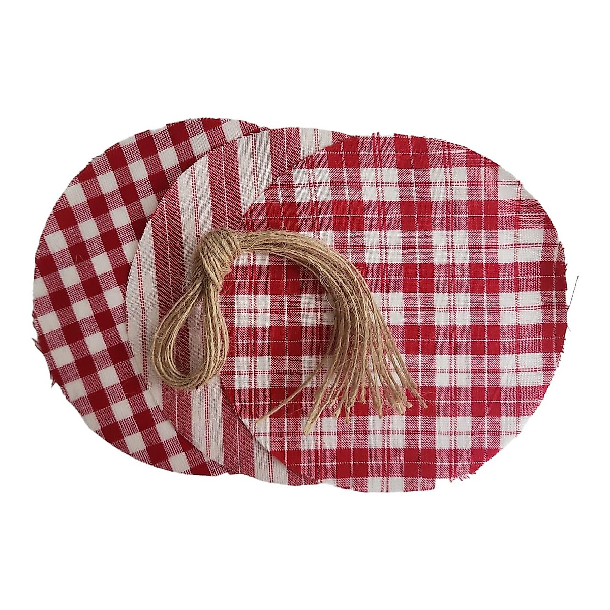 Nakpunar 12 pcs 6 inch Christmas Fabric Jar Covers with Twine Ties (Assorted Fabric in Red and/or Green Homespun Plaids, 6" straight sided)