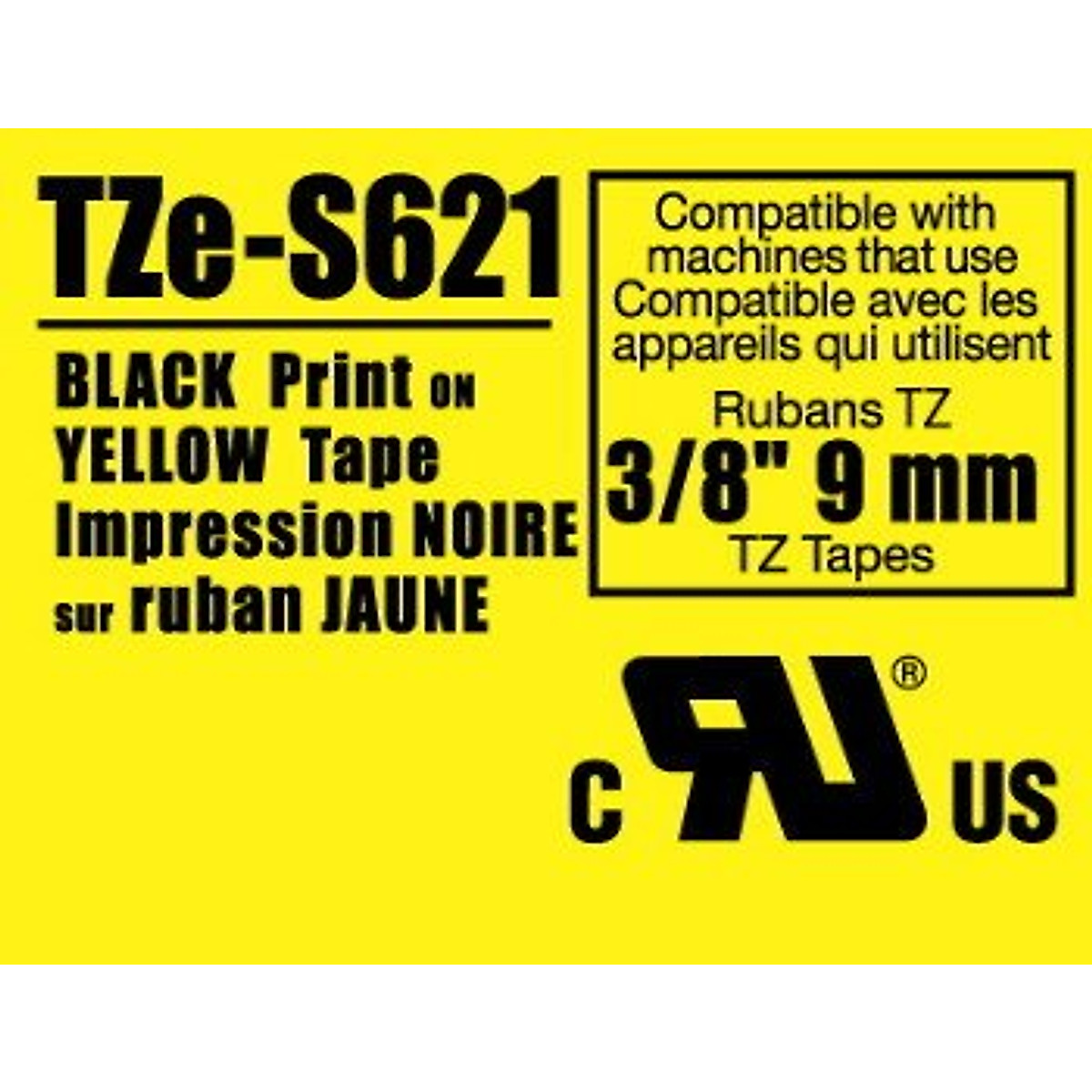 Brother 3/8" (9mm) Black Print on Yellow Extra Strength Adhesive P-Touch Tape for Brother PT-200, PT200 Label Maker