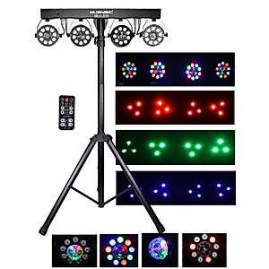 MUSYSIC LED RGB Dj Light with Stand, 4 Par Powerhouse GigBar for Parties, Concerts, and Light Shows, Lighting Package w/Stage Light Stand - MU-L31G