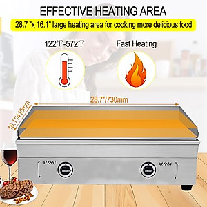 TECHTONGDA LPG Gas Countertop Flat Top Griddle Commercial Stainless Steel Griddle Grill Hot Plate BBQ Teppanyaki Grill with Adjustable Temperature Control for Restaurant Kitchen 2800Pa 28.94x16.14 in