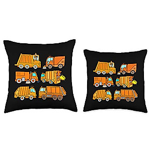 Bin Collection and Street Cleaner Vehicles Garbage Trash Trucks Rubbish Collection Sweeper Car Throw Pillow, 16x16, Multicolor