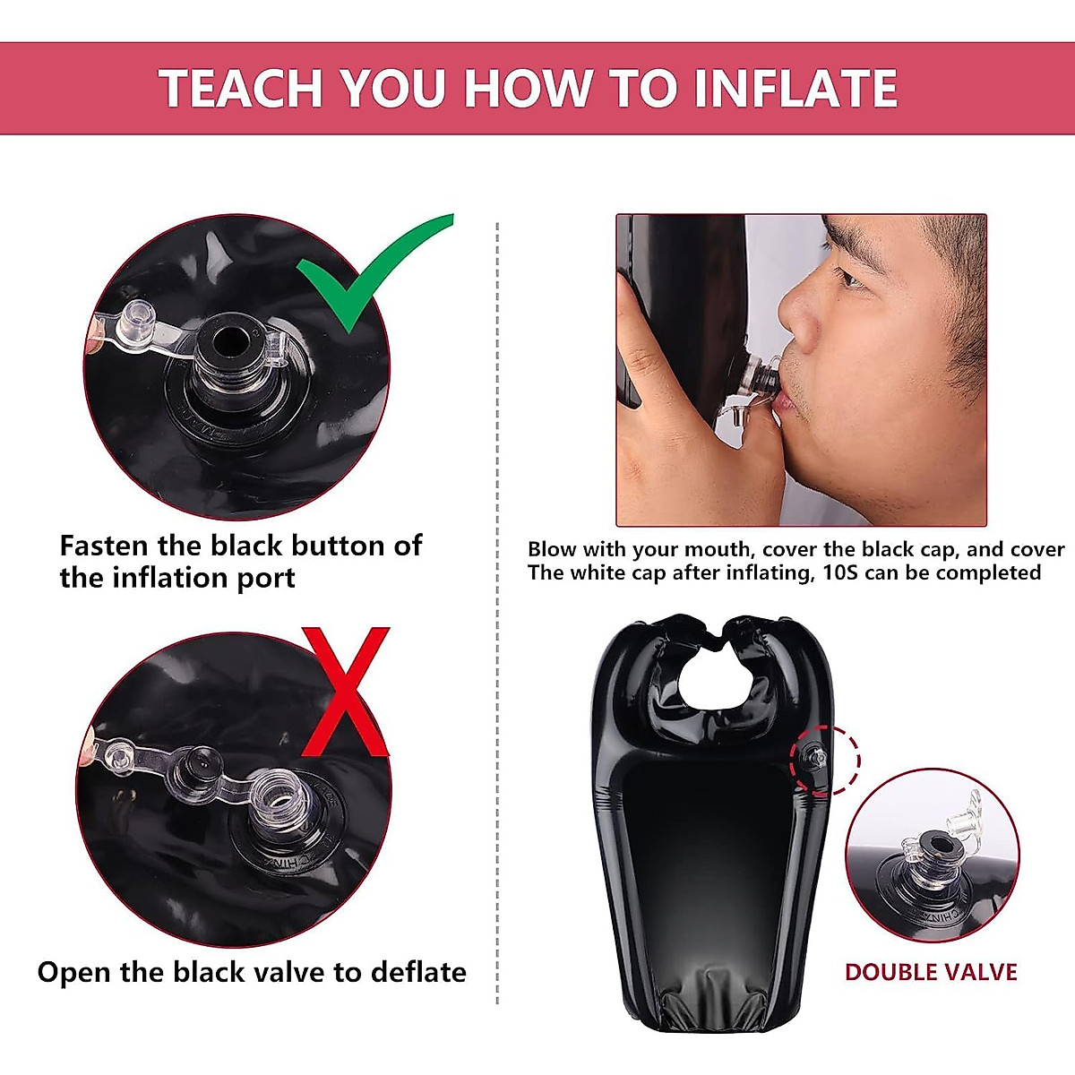 Cehim Inflatable Shampoo Basin - Portable Shampoo Bowl, Hair Washing Basin for Bedridden, Disabled,Injured, Hair Wash Tub for Dreadlocks and at Home Sink Washing (Black, Medium)