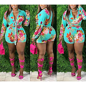 Hostoyo 2 Piece Outfits for Women Plus Size Lounge Sexy Shorts Sets Sweatsuits Tracksuit Bowknot Tie Front Crop Tops 2023 Vacation Casual Date Night