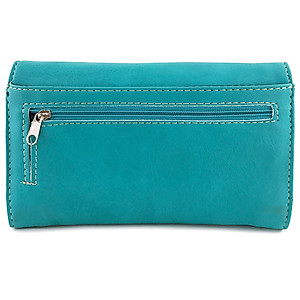 Justin West Western Floral Rhinestone Side Pocket Cross Slim Handle Handbag Purse Tote and Strap Wallet (Turquoise Wallet Only)