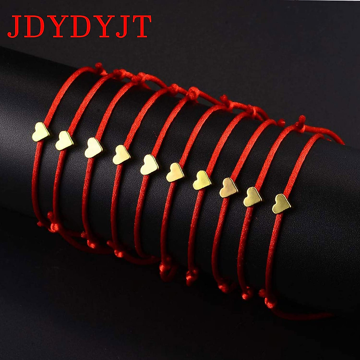 YJT Heart Wish Bracelet/Anklet That Fall Off Make A Wish Red String Bracelets for Women Teen Girls Handmade Jewelry Adjustable 7" to 11.8", 10 pc