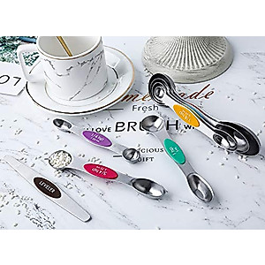 Magnetic Measuring Spoons Set of 8 Stainless Steel Dual Sided Stackable Measuring Spoons Nesting Teaspoons Tablespoons for Measuring Dry and Liquid Ingredients