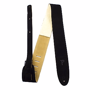 Perri's Leathers, Suede Guitar Strap, Sheepskin Pad, Black, Anti-Slip, Classic, Suitable for Each Level, Extra Long, 41" to 56" Inches Compatible with All Button Lock Systems
