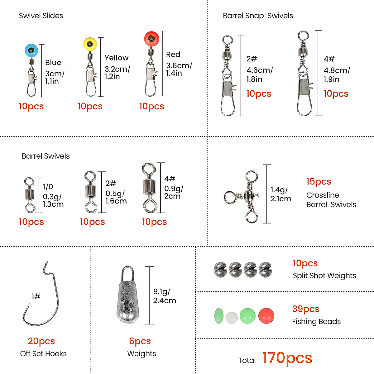 170PCS Pack Fishing Accessories Kit for Saltwater, 3600 Fishing Tackle Box