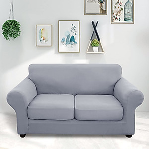 hyha 3 Pieces Couch Covers for 2 Cushion Couch, Love Seat Couch Covers, Sofa Covers Washable Stretch Loveseat Sofa Slipcover, Loveseat Covers with Elastic Straps (Loveseat, Light Gray)