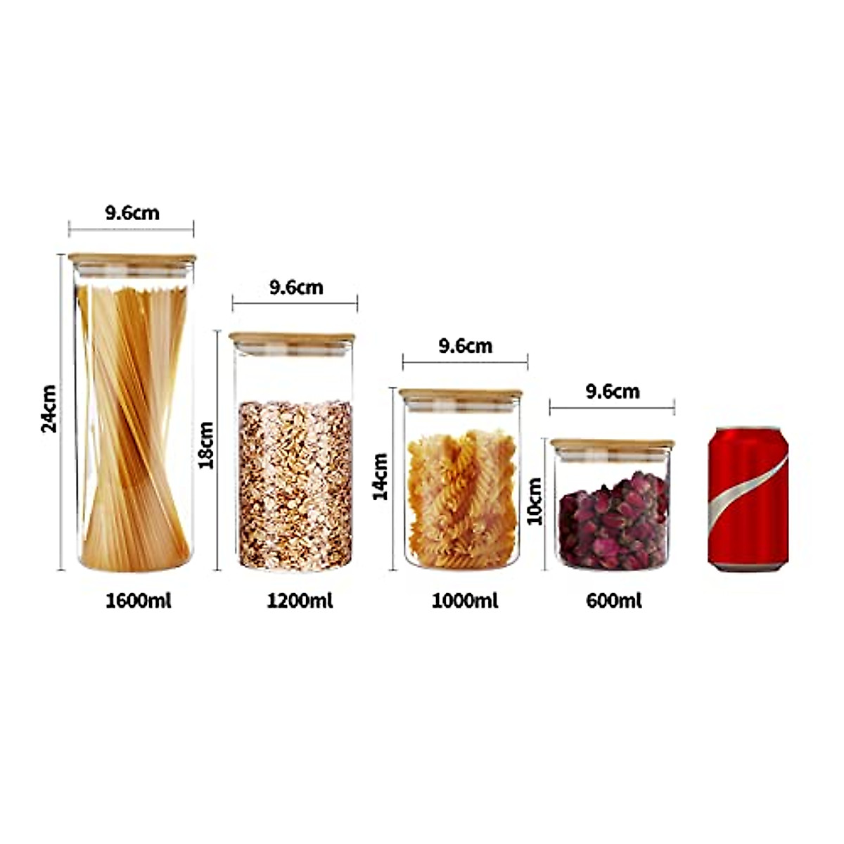 SIXAQUAE Glass Food Storage Containers Jar Seal Bamboo Lids 2 Packs 600ml Airtight Canister Organization Sets Stackable