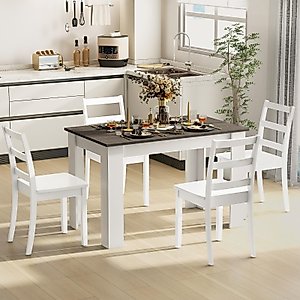 Giantex 5-Piece Wooden Dining Set, Modern Rectangular Dining Table & 4 High-Back Chairs, Dinette Set w/Rubber Wood Legs, Kitchen Furniture for Dining Room Kitchen Restaurant (Dark Grey+White)