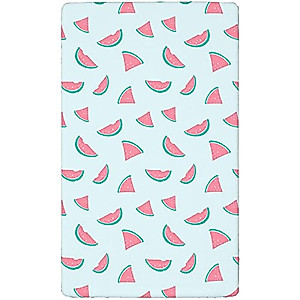 Watermelon Themed Fitted Mini Crib Sheets,Portable Mini Crib Sheets Toddler Bed Mattress Sheets-Baby Crib Sheets for Girl or Boy,24“ x38“,Pastel Pink Dark Seafoam Pale Blue