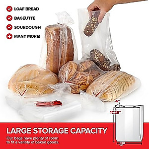 100 Pack Clear Plastic Bread Bags for Homemade Bread Adjustable and Reusable Large Disposable Storage Bag with Twist Ties for Fresh Home-Made Sourdough Loaf, Freezer Safe Airtight BPA-Free