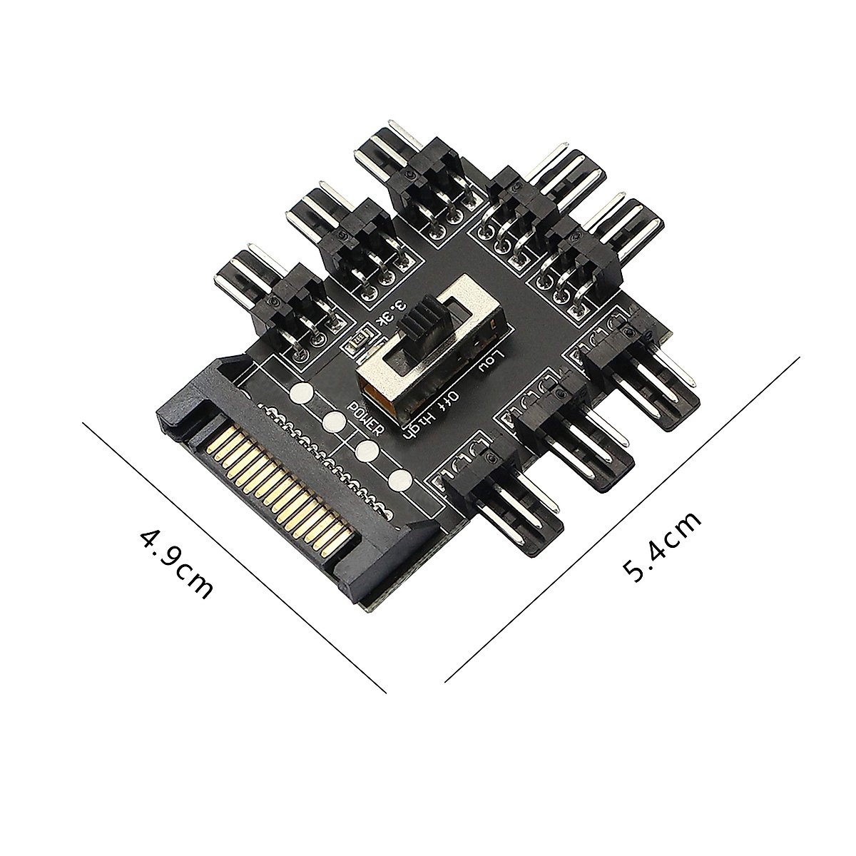 GELRHONR Chassis Fan Hub, SATA 1 to 8 Way12V 3 PIN Cooling Fan Splitter Controller Hub 3 Pin PWM for PC Desktop Computer Motherboard(12V 3-Pin)