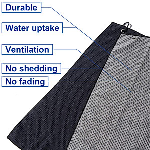 Fpxnb 2 Pack 16" x 24" Tri-fold Golf Towel Set, Microfiber Fabric Waffle Pattern Towels, Heavy Duty Carabiner Clip (2 Pcs, 2 Colors)