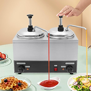 Gworobie 700W Electric Cheese Dispenser with Pump, 4.23 Qt Commercial Hot Fudge Warmer Sauce Dispenser Machine, 32-230℉ Temp Adjustable Cheese Nacho Sauce Warmer, for Hot Fudge Cheese Caramel