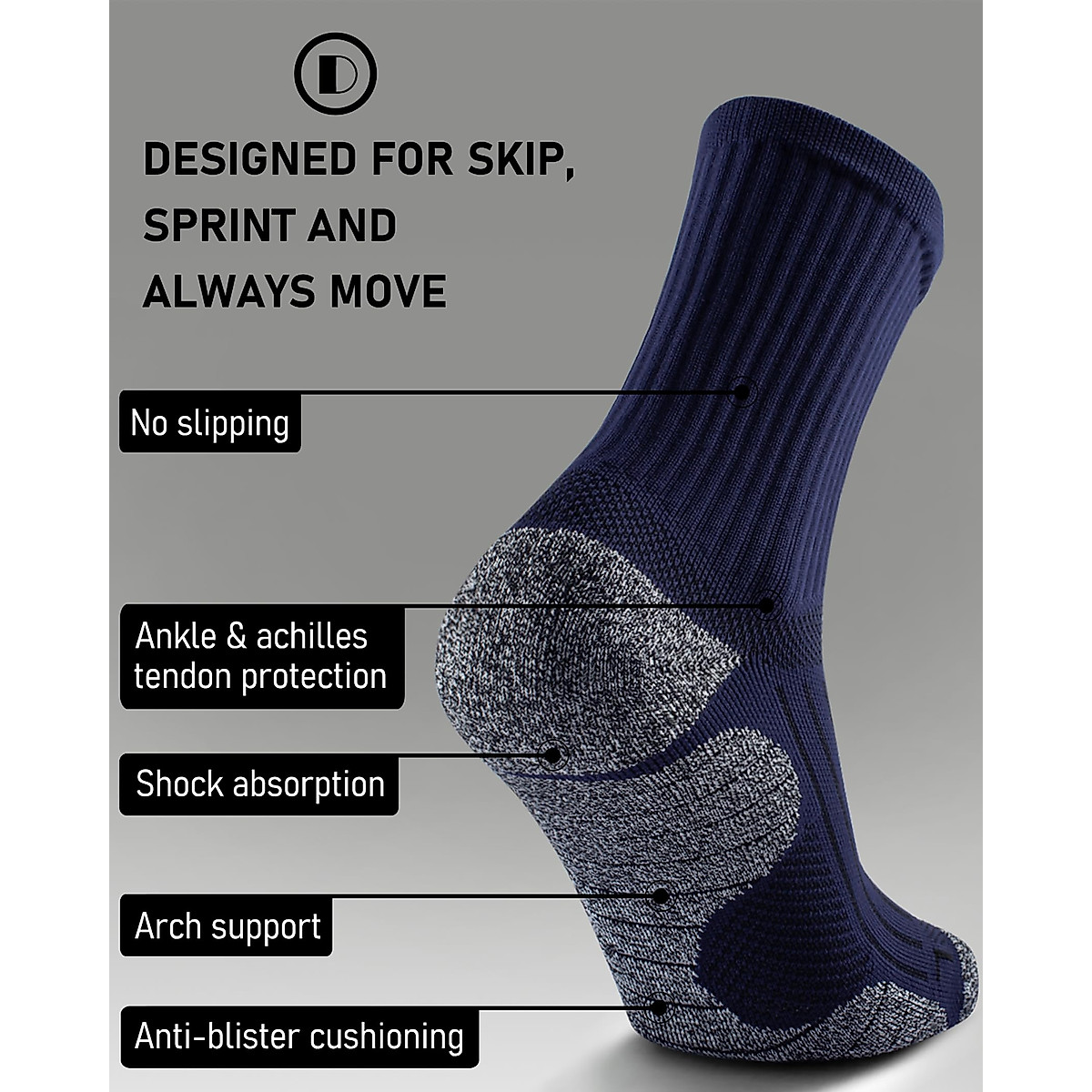 SITOISBE Cushioned Compression Unisex Mid-crew Socks 4-Pack, X-Large, Navy Blue