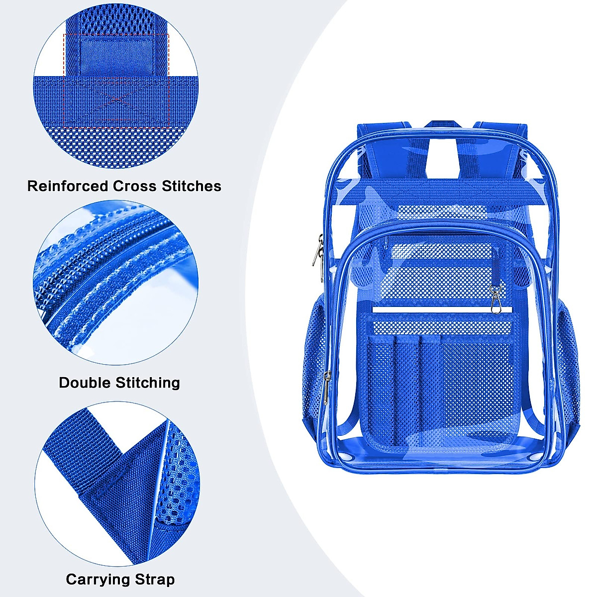 PAMANO Clear Backpack Transparent Heavy Duty See Through Bag for College Work Stadium Concert Travel Security, Blue