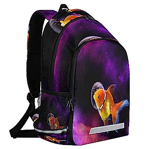 TropicalLife Goldfish Galaxy Space Astronaut Hat Large Backpack for Women Men Lightweight Laptop Backpack Water Resistant Carry On Backpack Computer Hiking Travel Rucksack Casual Daypack Shoulder Bag