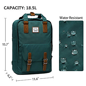 VASCHY School Backpack for Men and Women, Unisex Vintage Water Resistant Casual Daypack Rucksack Bookbag for College Fits 15inch Laptop Blackish Green