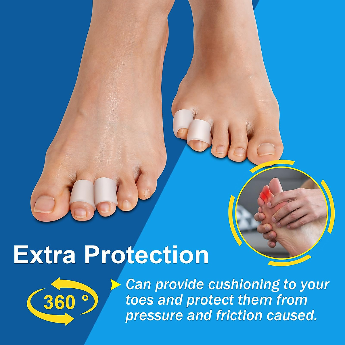 Pnrskter Pinky Toe Protector Caps - Open Toe Sleeves(10pcs), Toe Covers Toe Cushions for Corn, Hammer Toes, Blisters, Bunion, Toenails Loss and Friction Pain Relief (for Women & Men)