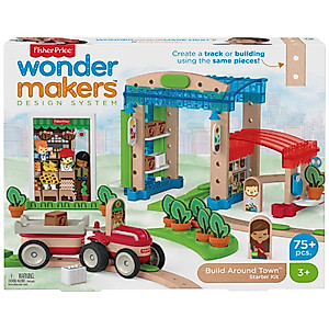 Fisher-Price Wooden Building Toy Wonder Makers Design System Build Around Town Starter Kit, 75 Wood Piece Playset for Preschool Kids Ages 3+ Years