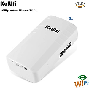 KuWFi Wireless WiFi Bridge Outdoor CPE Kit Point to Point 2.4G 300Mbps Waterproof Long Range WiFi Extender with Ethernet Port