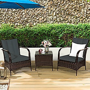 WYKDD 3 PCS Patio Rattan Furniture Set Coffee Table & 2 Rattan Chair with Cushions Comfortable and Breathable (Color : E)
