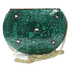 stone mosaic metal bag antique ethnic bridal clutch Indian purse party clutch women bag (Turquoise)